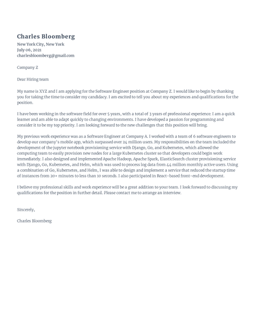 Rezi Software Engineer Cover Letter Template